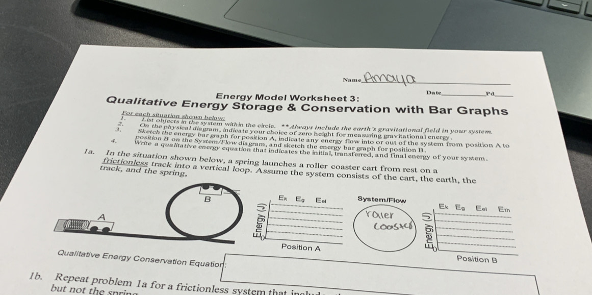 Solved: Name_ Date_ Pd Energy Model Worksheet 3: _ Qualitative Energy ...