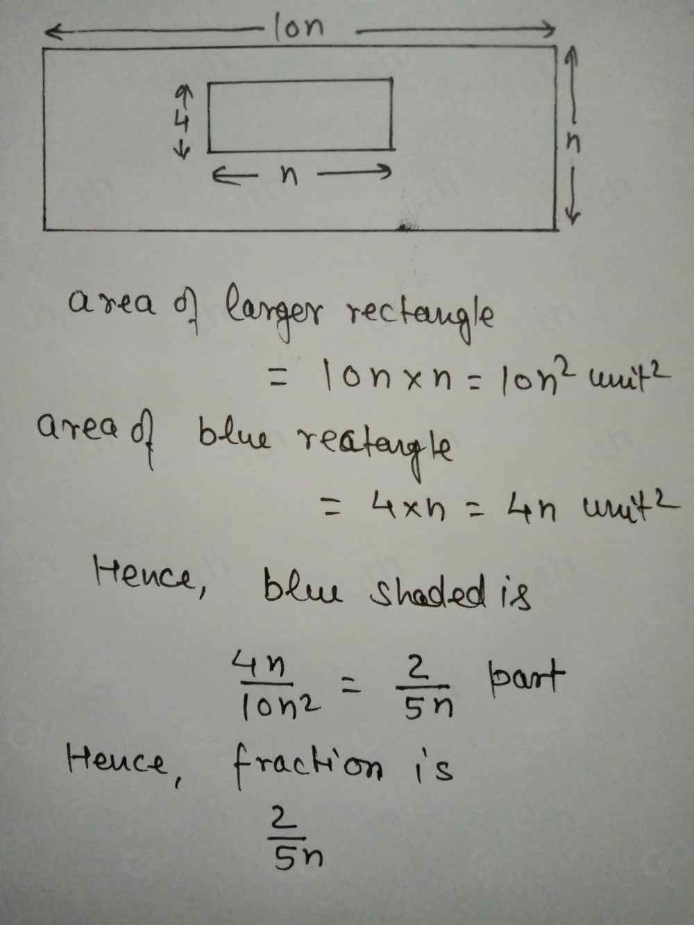 Solved: Look at the rectangle below. What fraction of the larger ...