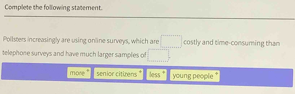 Solved: Complete the following statement. Pollsters increasingly are ...
