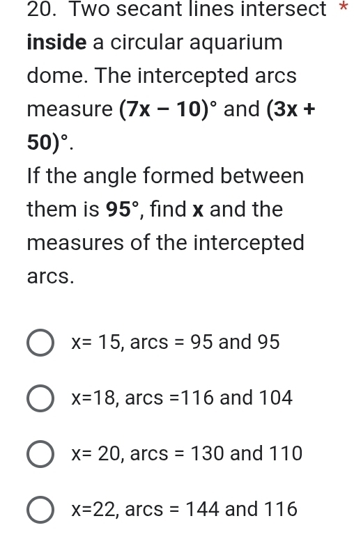Solved: Two secant lines intersect * inside a circular aquarium dome ...