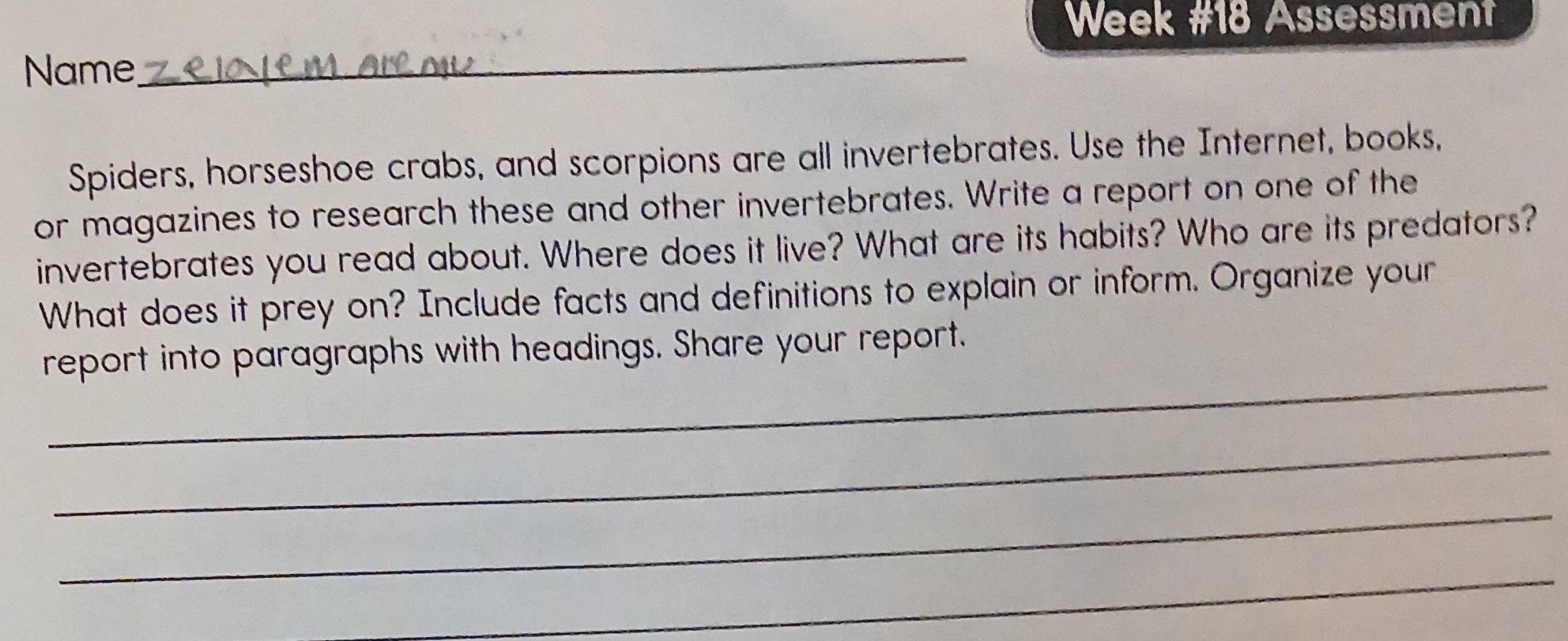Solved: Week #18 Assessment Name _ Spiders, horseshoe crabs, and ...