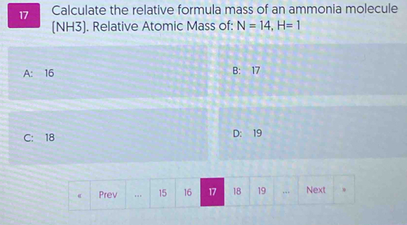 Solved: Calculate the relative formula mass of an ammonia molecule (NH3 ...
