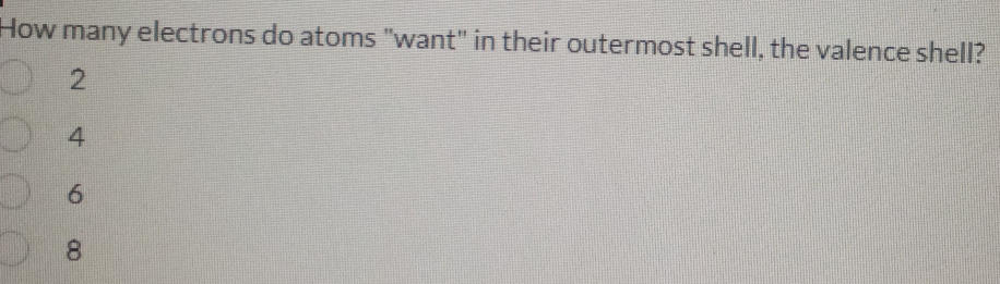 Solved: How many electrons do atoms "want" in their outermost shell ...