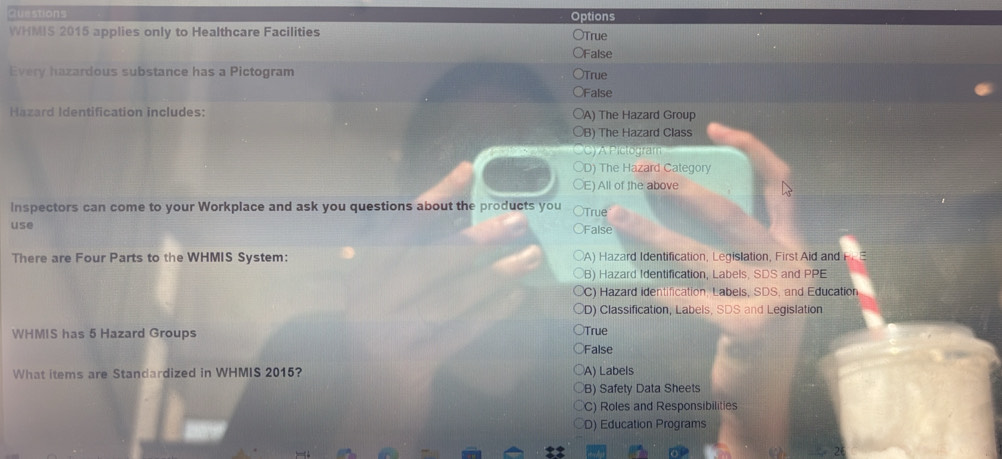 Solved: Questions Options WHMIS 2015 applies only to Healthcare ...
