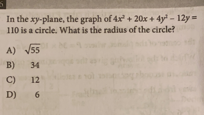 Solved: In the xy-plane, the graph of 4x^2+20x+4y^2-12y= 110 is a ...