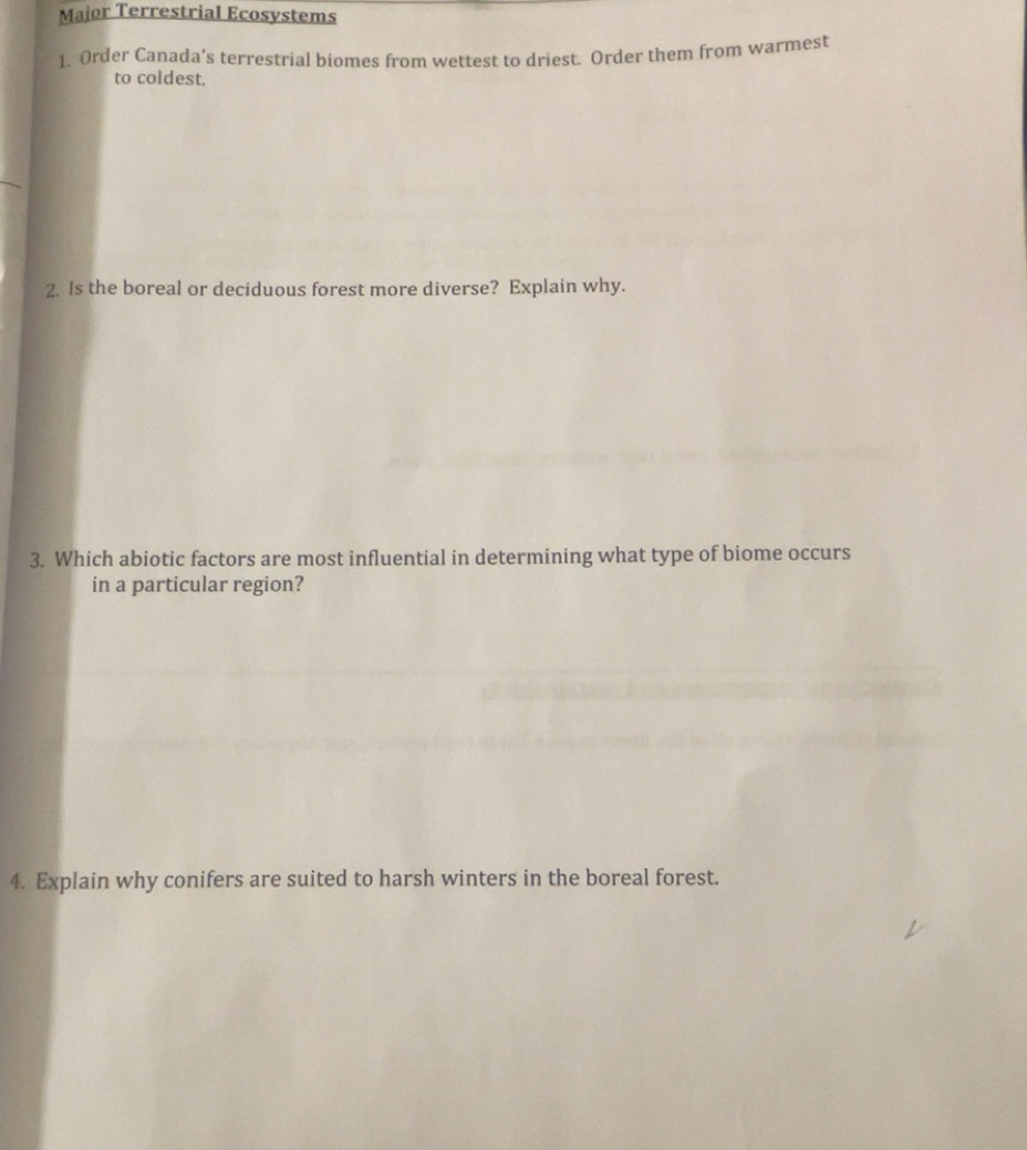 Solved: Major Terrestrial Ecosystems 1. Order Canada’s terrestrial ...