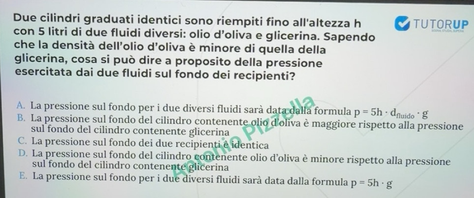 Risolto:Due cilindri graduati identici sono riempiti fino all'altezza h ...