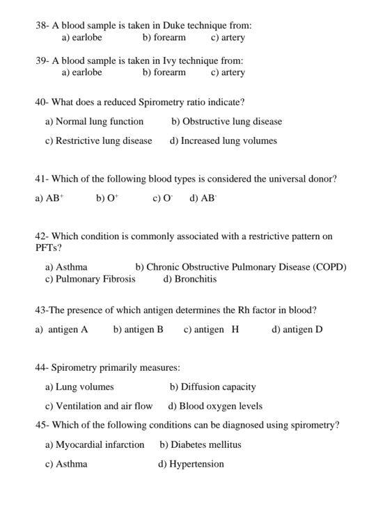 Solved: 38- A blood sample is taken in Duke technique from: a) earlobe ...