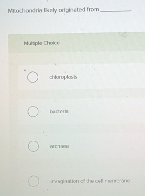 Solved: Mitochondria likely originated from_ Multiple Choice ...