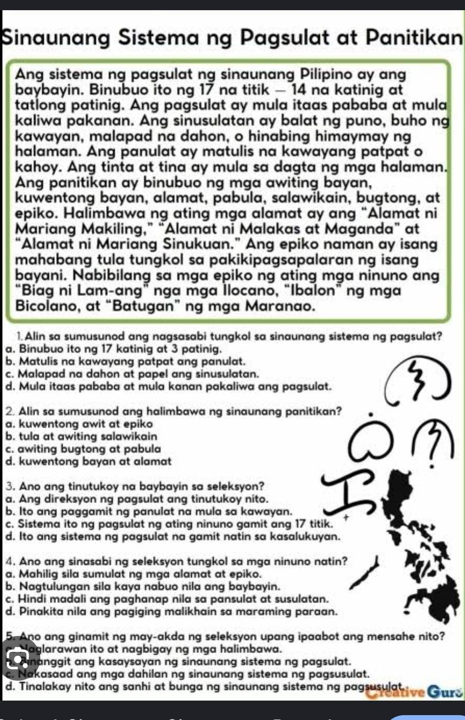 Solved: Sinaunang Sistema ng Pagsulat at Panitikan Ang sistema ng ...