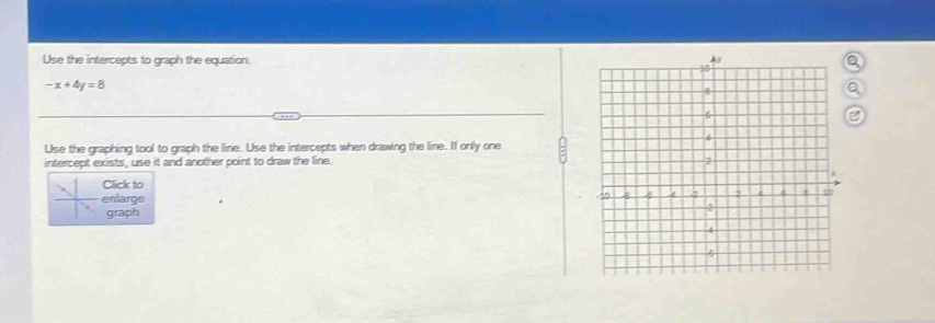 Solved: Use the intercepts to graph the equation -x+4y=8 Use the ...