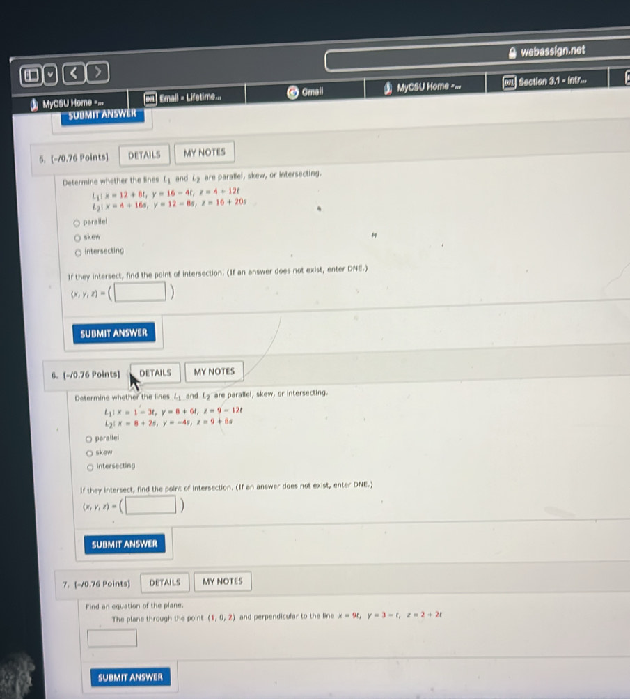 Solved: 《 > webassign.net ③ MyCSU Home =... =IL Email = Lifetime...