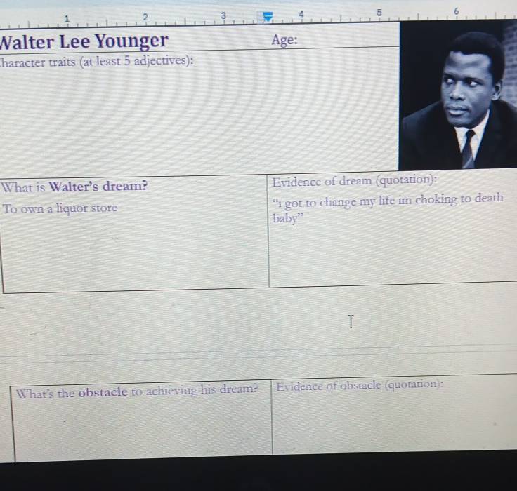 Solved: 1 2 3 4 5 Walter Lee Younger Age: haracter traits (at least 5 ...