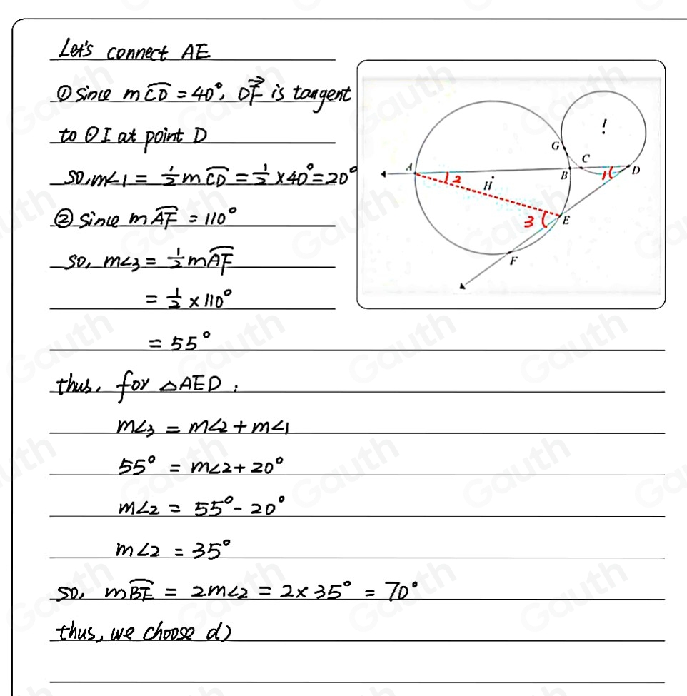 Solved: ⊙H and ⊙I are tangent to each other at point G, and vector DF ...