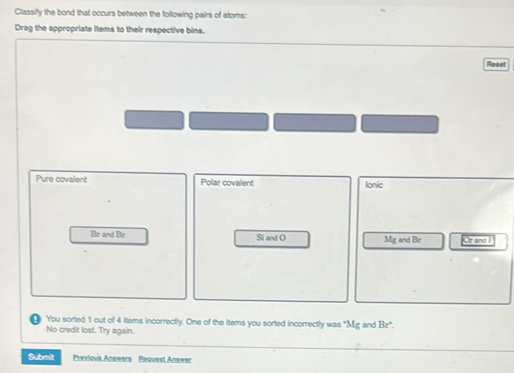 Solved: Classify the bond that occurs between the following pairs of atoms: Drag the appropriate ...