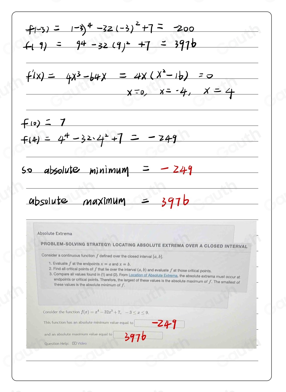 Solved: Absolute Extrema PROBLEM-SOLVING STRATEGY: LOCATING ABSOLUTE ...