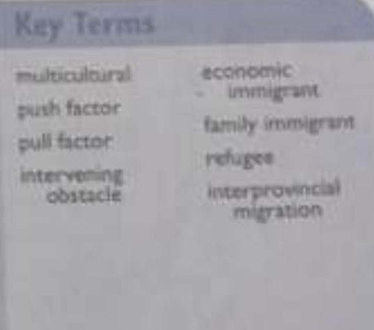 Solved: Key Terms multicultural economic immigeant push factor family ...