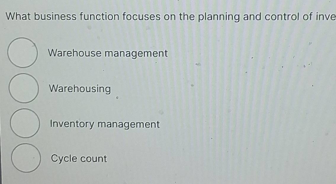 Solved: Warehouse management Warehousing Inventory management Cycle ...