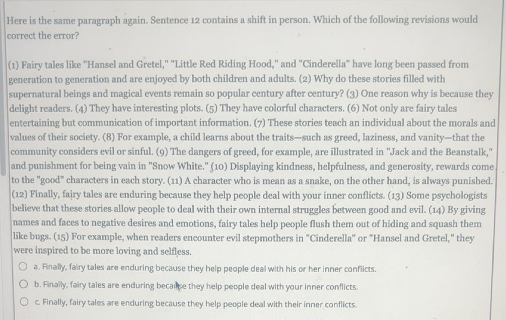 Solved: Here is the same paragraph again. Sentence 12 contains a shift ...