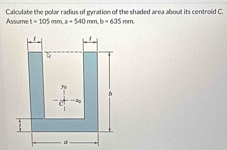 Solved: Calculate the polar radius of gyration of the shaded area about ...