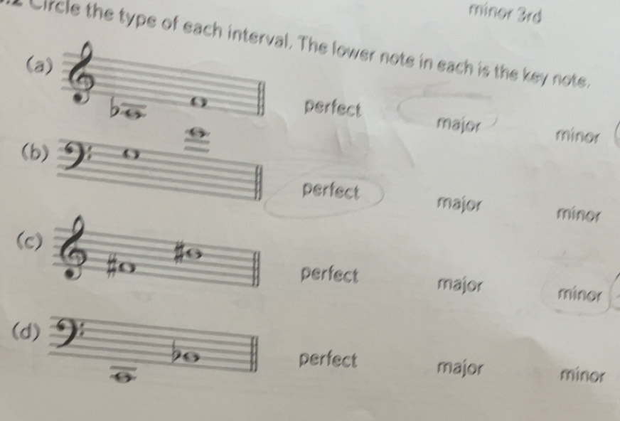 Solved: minor 3rd Circle the type of each interval. The lower note in ...