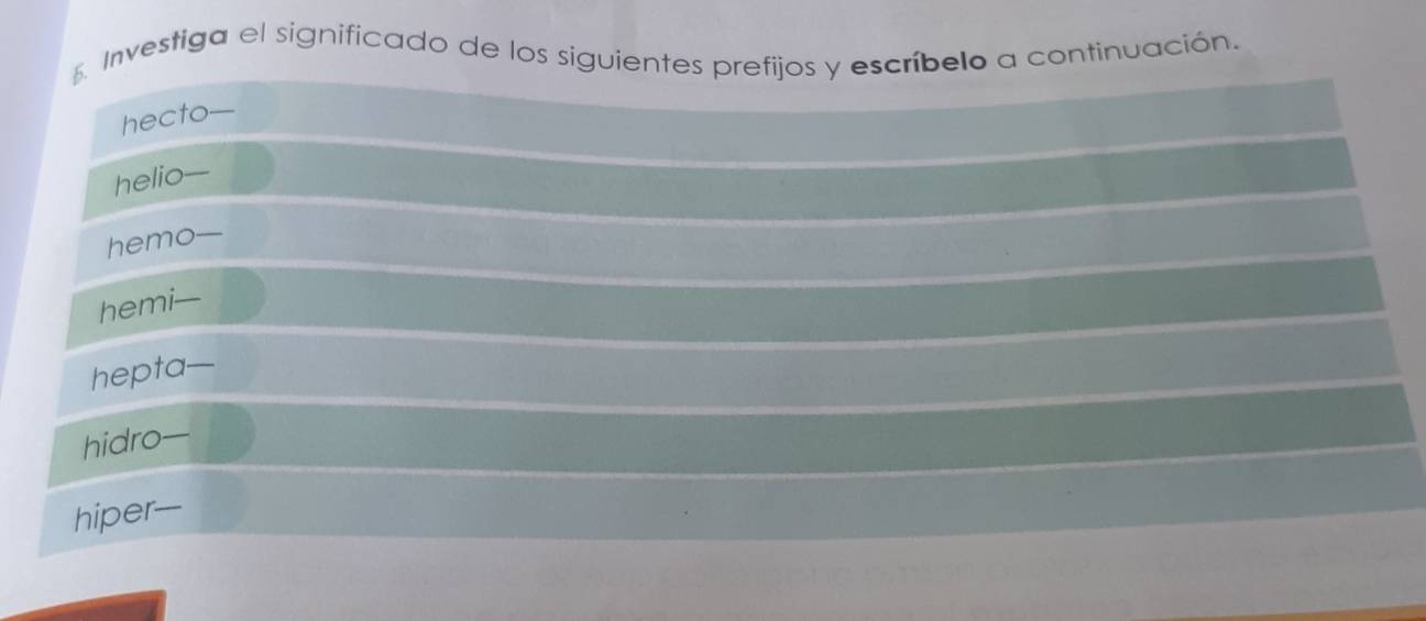 Resuelto:Investiga el significado de los siguientes prefijos y ...