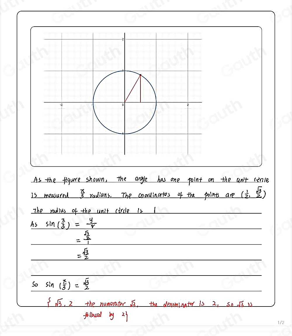 Solved: Using the unit circle in quadrant I Use the unit circle to determine the value of sin ...