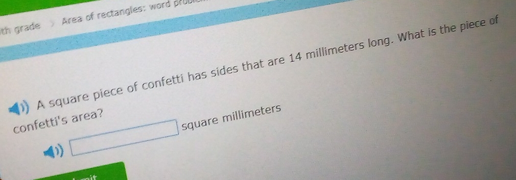 Solved: th grade Area of rectangles: word prU A square piece of ...