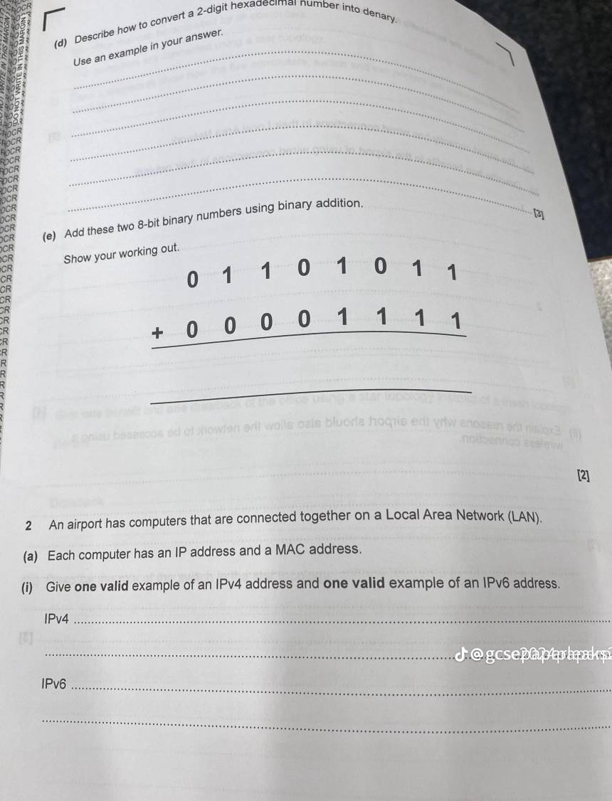 Solved: Describe how to convert a 2 -digit hexadecımal number into denary. _Use an example in ...