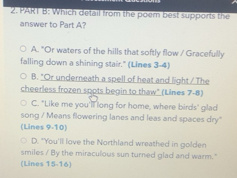 Solved: Which detail from the poem best supports the answer to Part A ...