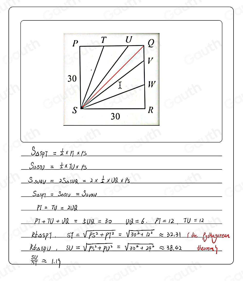 Solved: Square PQRS has side length 30, as shown. The square is divided ...