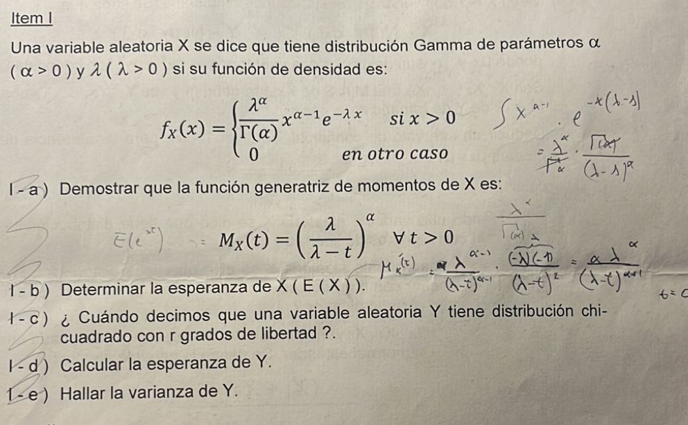 Solved: Item I Una variable aleatoria X se dice que tiene distribución ...
