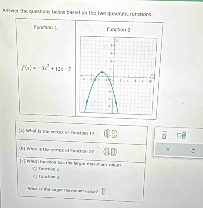 Solved: Answer the questions below based on the two quadratic functions ...