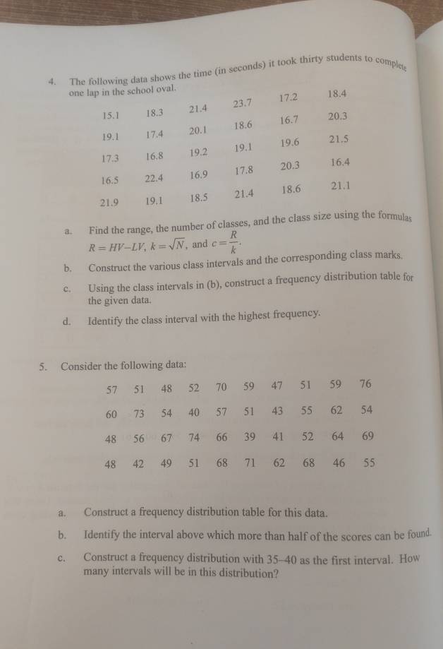 Solved: The following data shows the time (in seconds) it took thirty ...