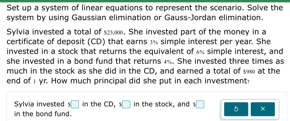 Solved: Set up a system of linear equations to represent the scenario ...