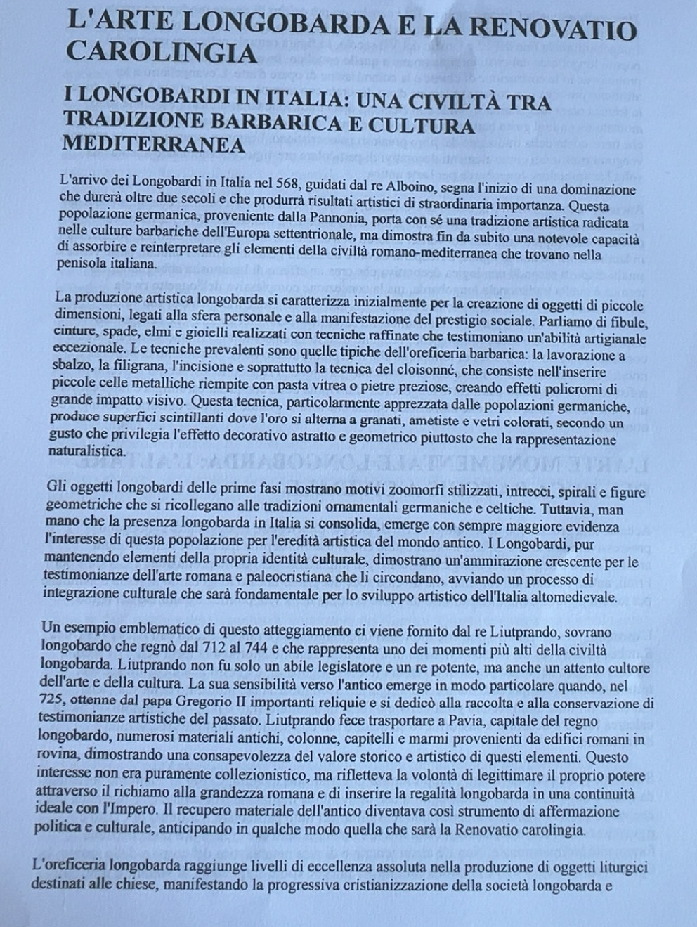 Risolto:L'ARTE LONGOBARDA E LA RENOVATIO CAROLINGIA I LONGOBARDI IN ...