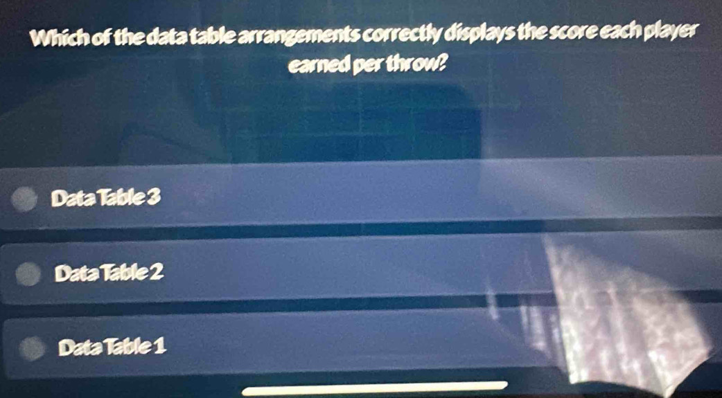 Solved: Which of the data table arrangements correctly displays the ...