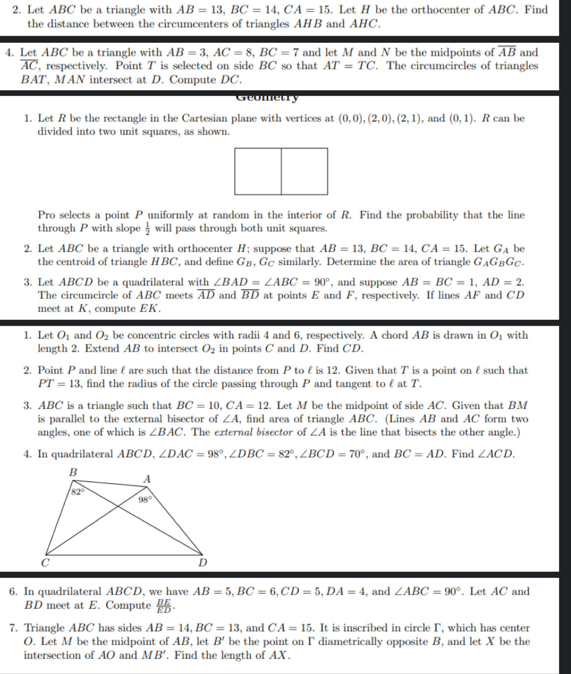 Solved: Let ABC be a triangle with AB=13,BC=14,CA=15. Let H be the ...