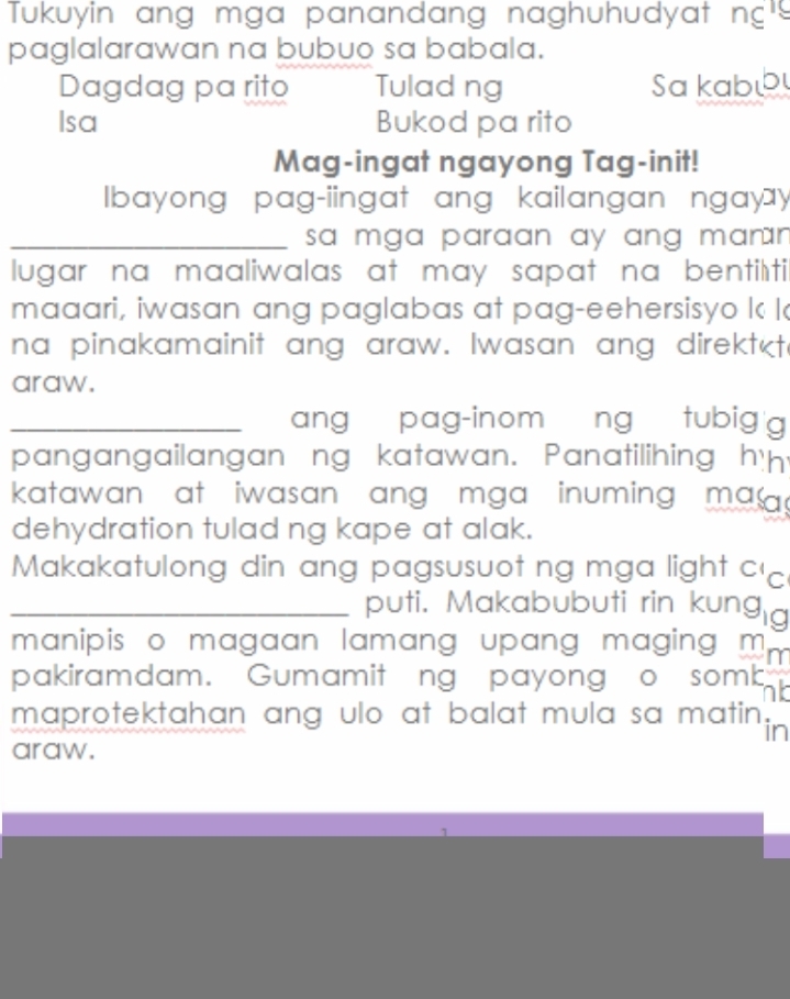Solved: Tukuyin ang mga panandang naghuhudyat ng' paglalarawan na bubuo ...