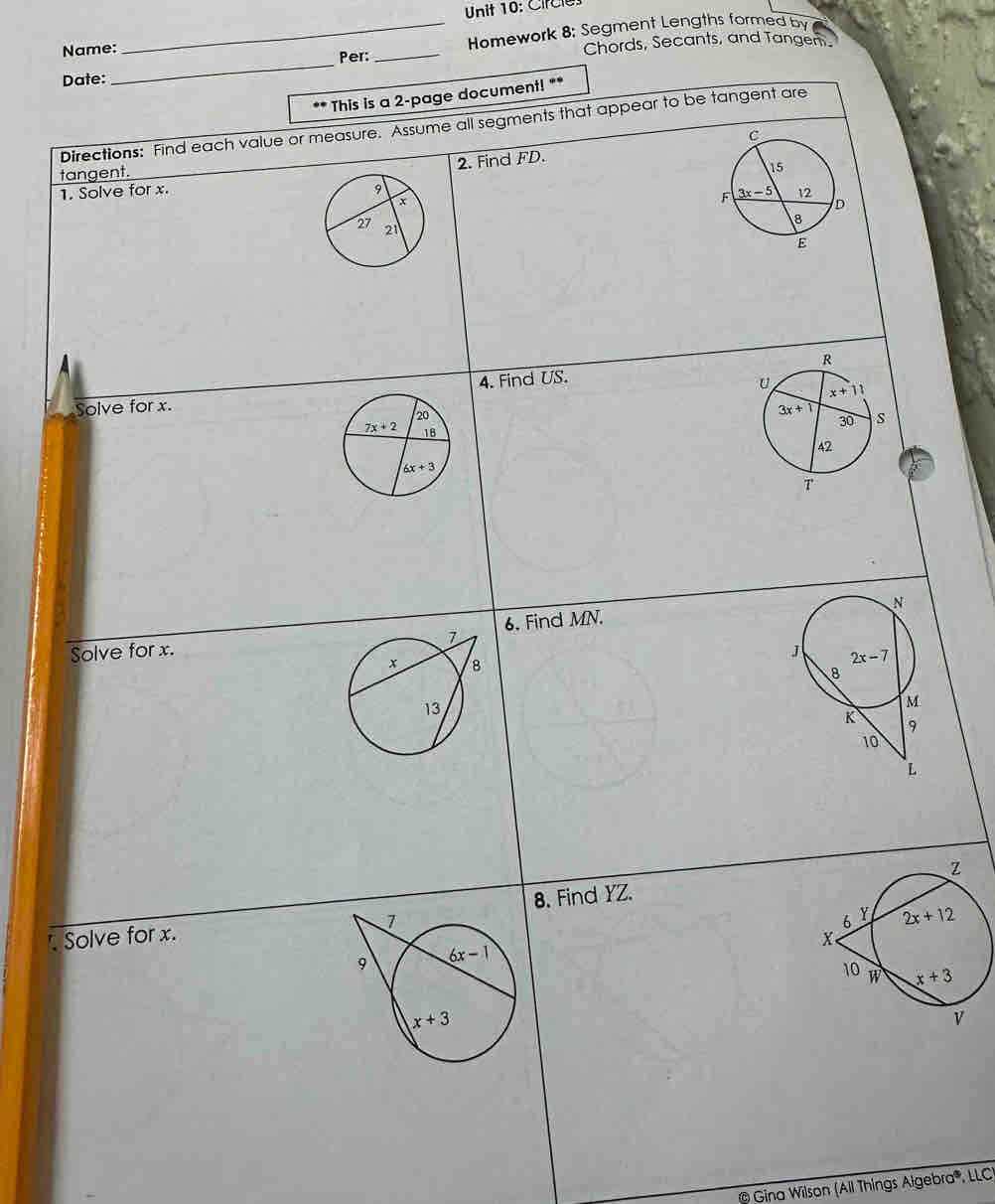 Solved: Circio _ Homework 8: Segment Lengths formed by _ Name: Per ...