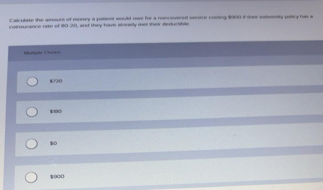 Solved: Calculate the amount of money a patient would owe for a ...