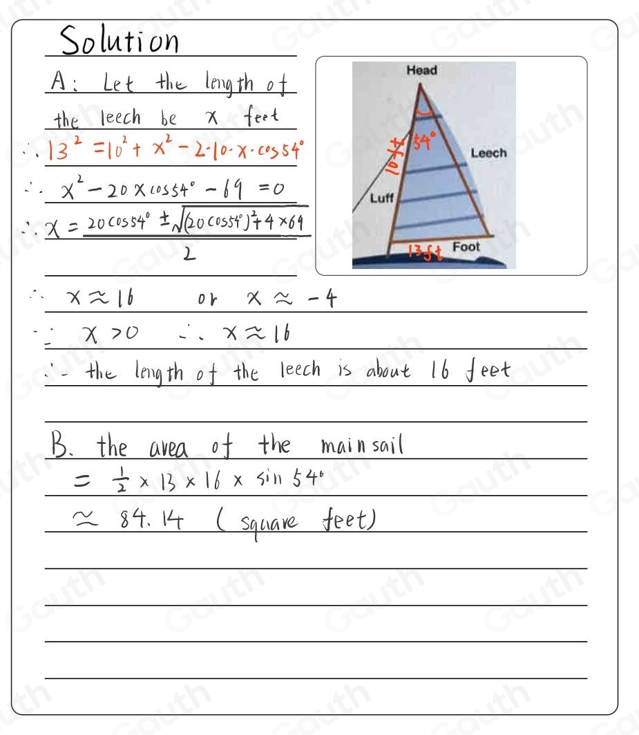 Solved: A sailmaker is designing a mainsail for a newly constructed ...