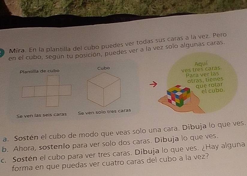 Resuelto:Mira. En la plantilla del cubo puedes ver todas sus caras a la ...