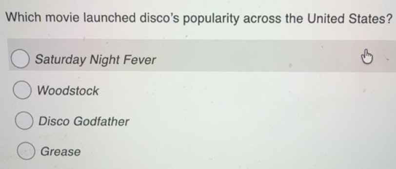 Solved: Which movie launched disco's popularity across the United ...