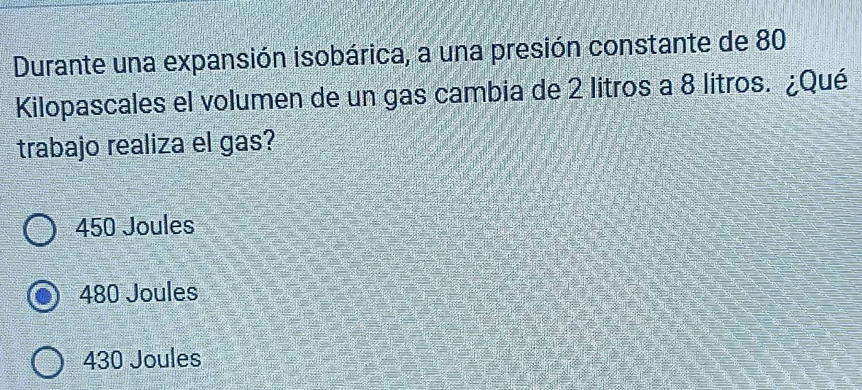 Resuelto:Durante una expansión isobárica, a una presión constante de 80 ...