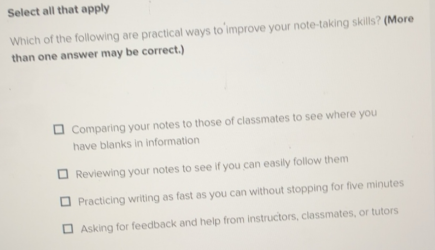 Solved: Select all that apply Which of the following are practical ways ...