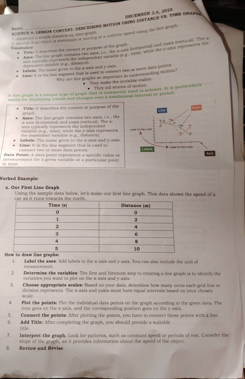 Solved: DECEMBER 3-5, 2025 SCIENCE 4: LESSON CONTENT: DESCRIBING MOTION ...