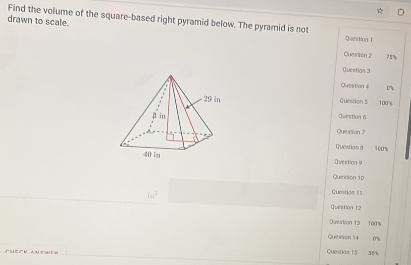 Solved: drawn to scale. Find the volume of the square-based right ...