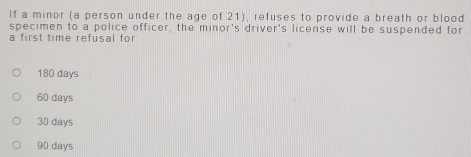 Solved: If a minor (a person under the age of 21), refuses to provide a ...