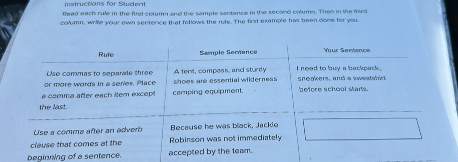 Solved: Instructions for Student Read each rule in the first column and ...